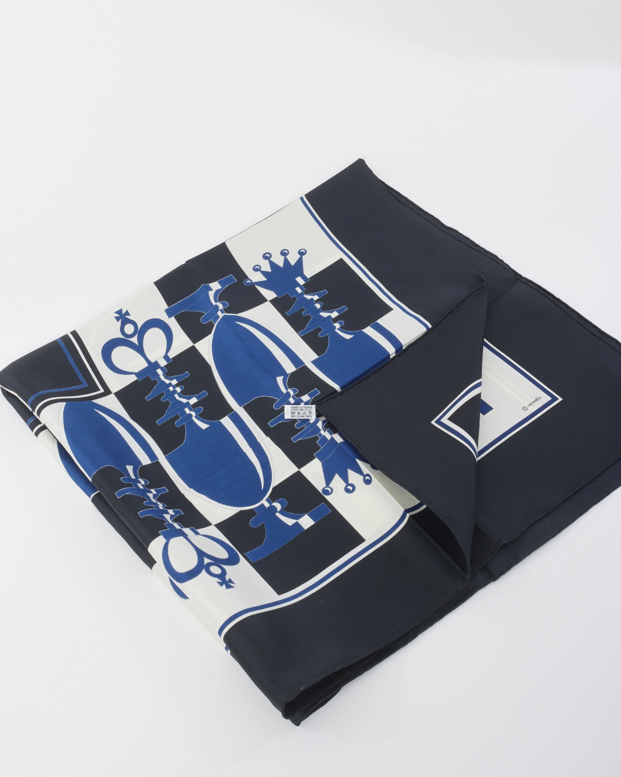Explore a Hermès Blue & Black Silk Chess Board Silk Scarf ...