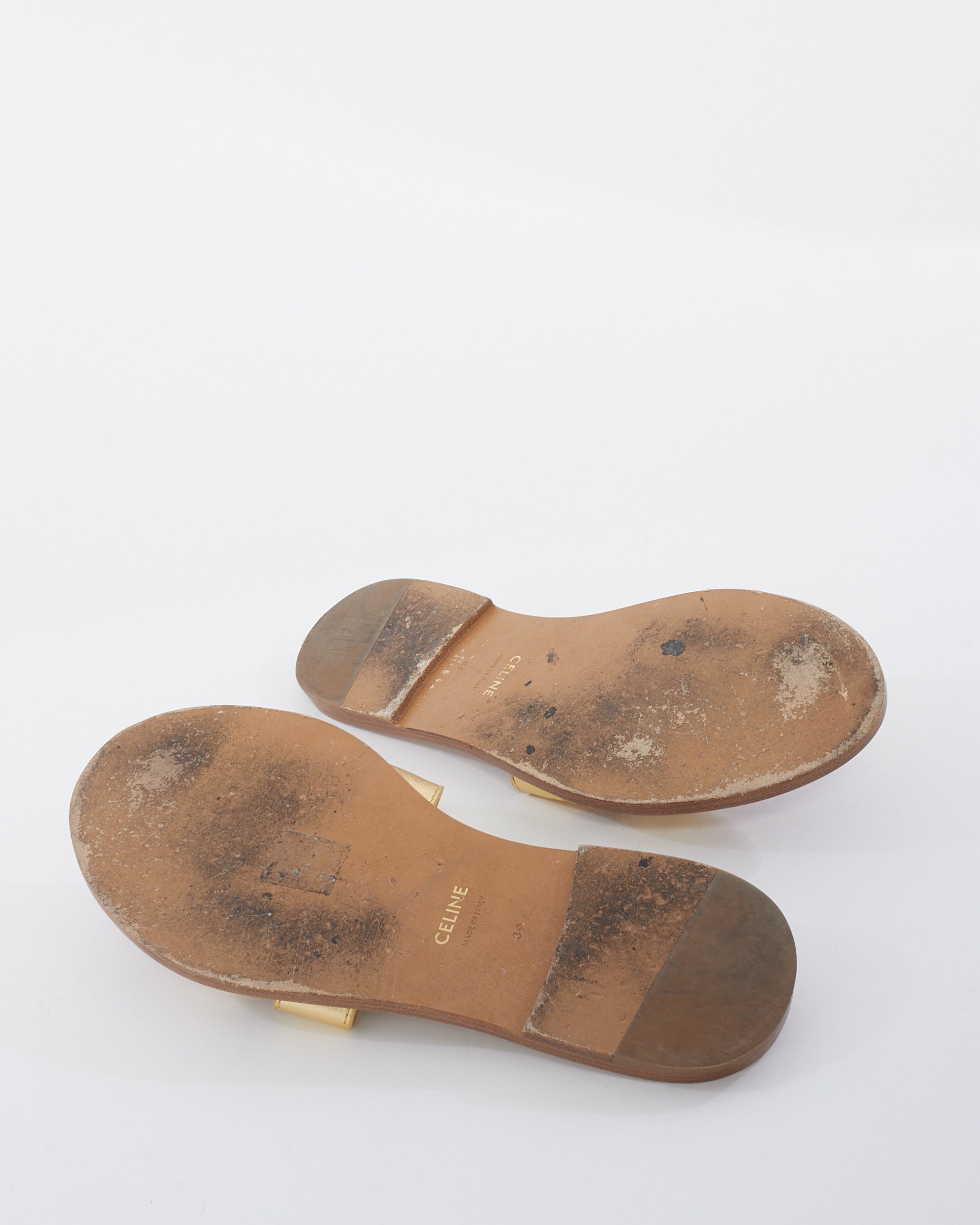Buy Celine Gold Leather Triomphe Flat Mule Sandals 39 Authenticated Pre Owned RETYCHE