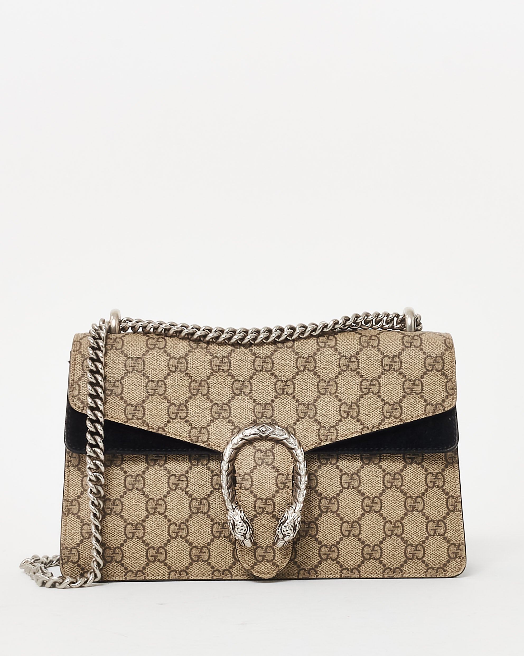 Buy Gucci Monogram Coated Canvas & Black Suede Small Dionysus Shoulder ...