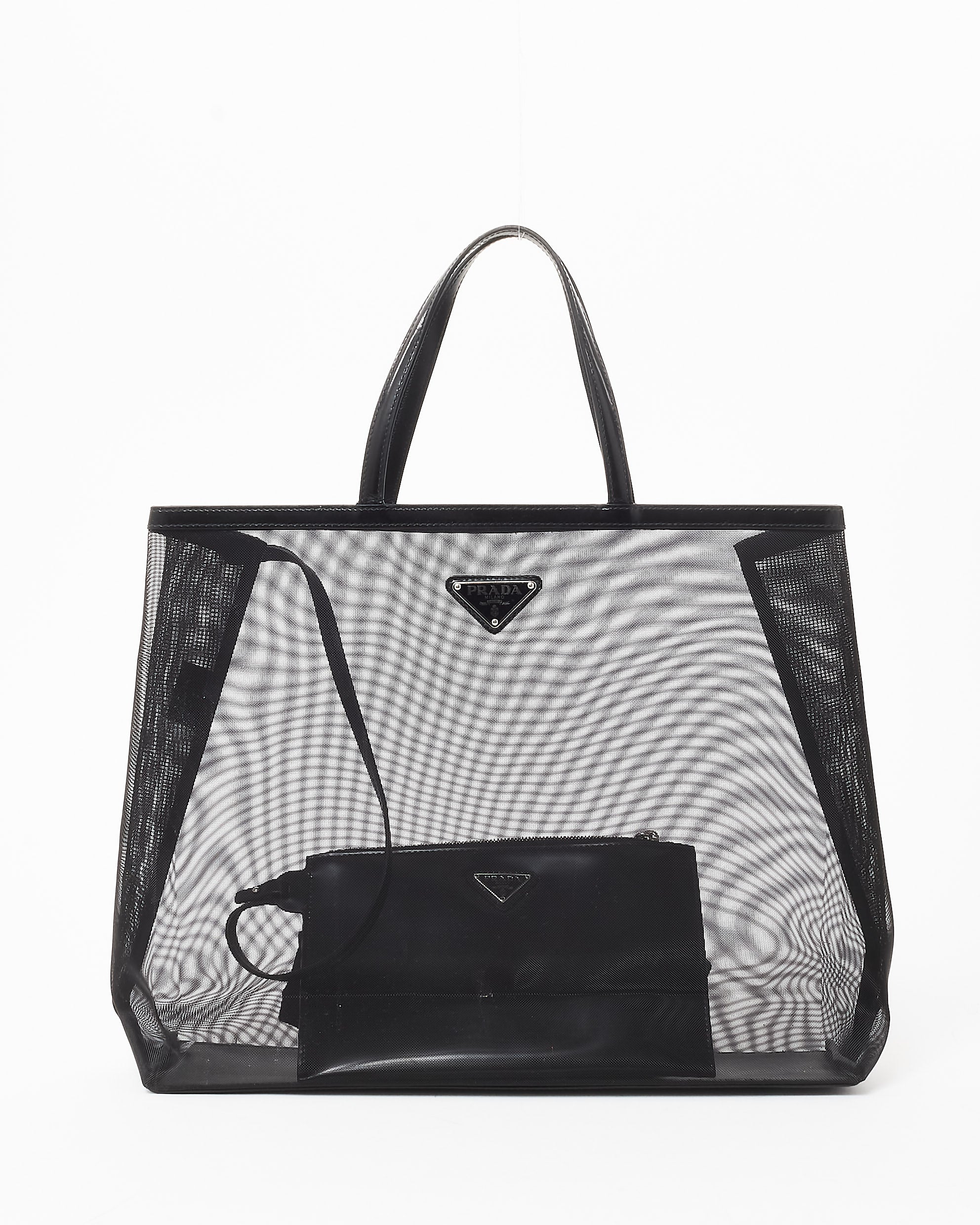 Buy Prada Black Mesh & Leather Tote Bag W/ Pouch Insert - Authenticated ...
