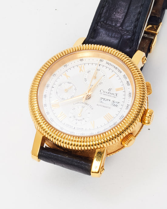 Buy Charmex of Switzerland Black Croc Leather Gold Steel President ...