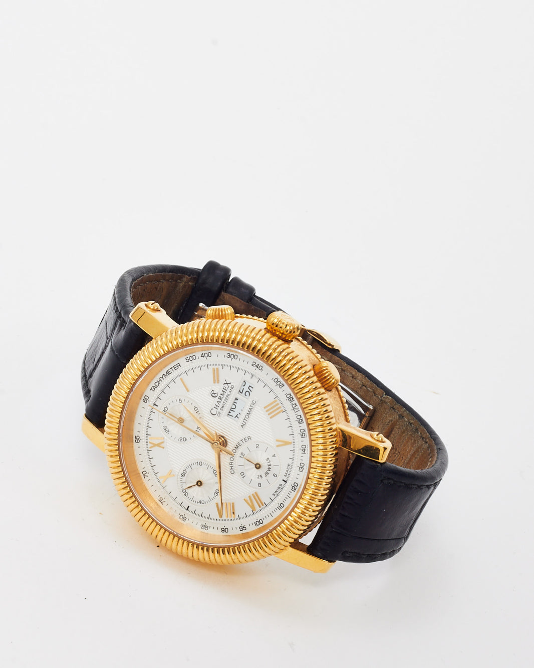 Buy Charmex of Switzerland Black Croc Leather Gold Steel President ...