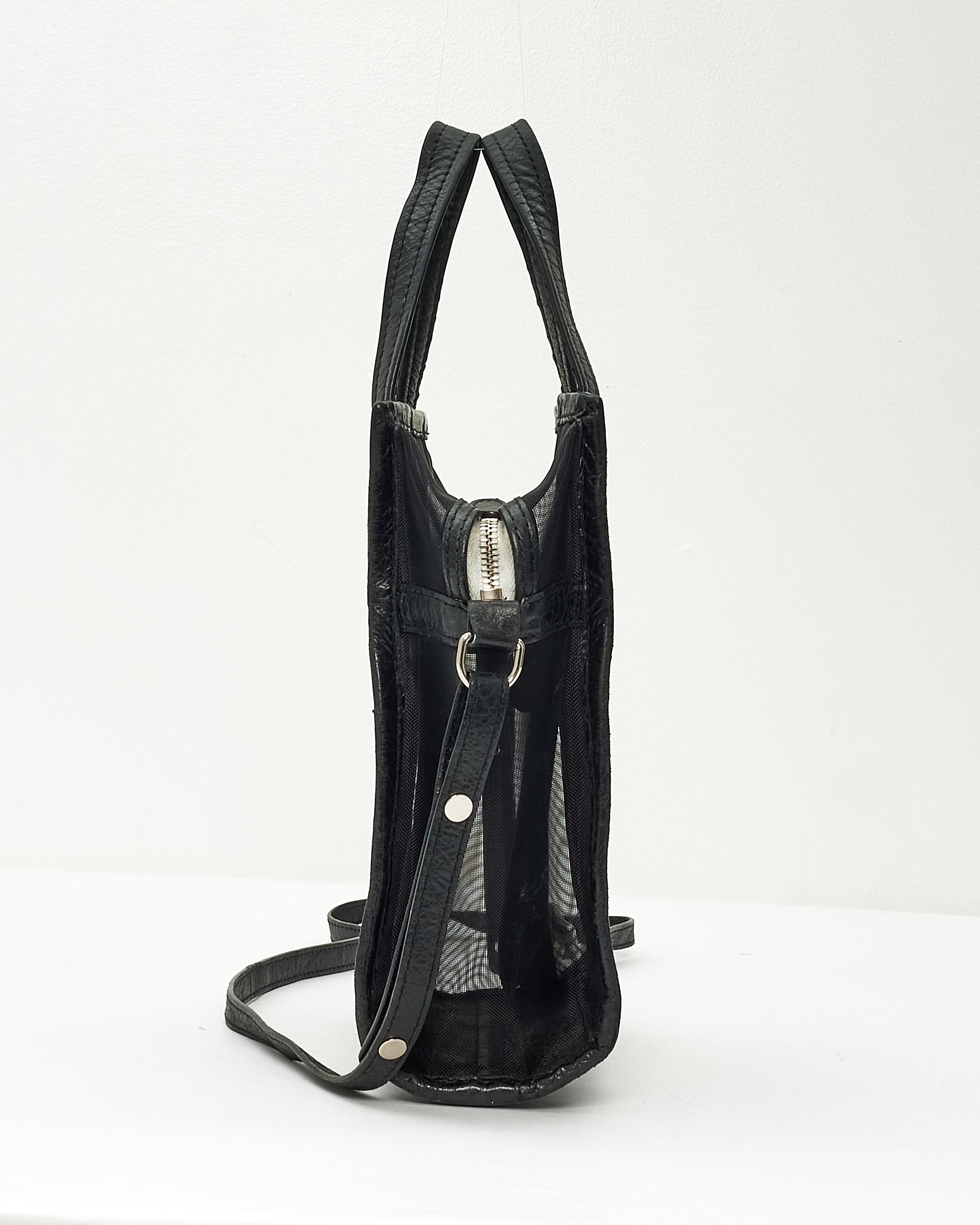 Buy Balenciaga Black Mesh & Leather S Shopper Tote Bag Buy Balenciaga Black Mesh & Leather S Shopper Tote Bag