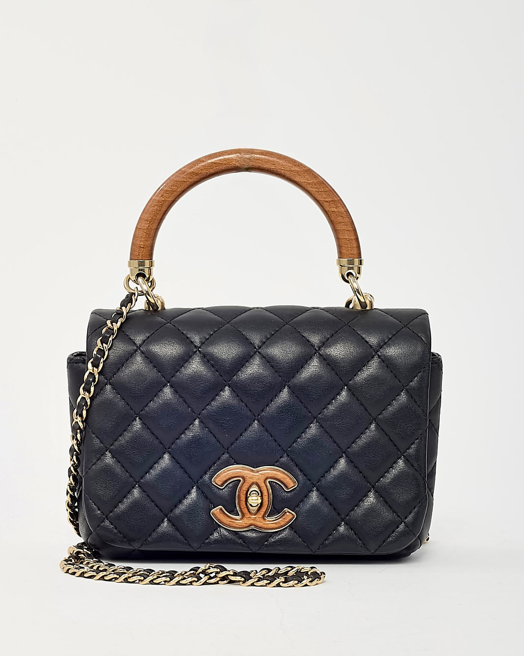 Buy Chanel Black Quilted Lambskin Leather Knock On Wood Top Handle Flap ...