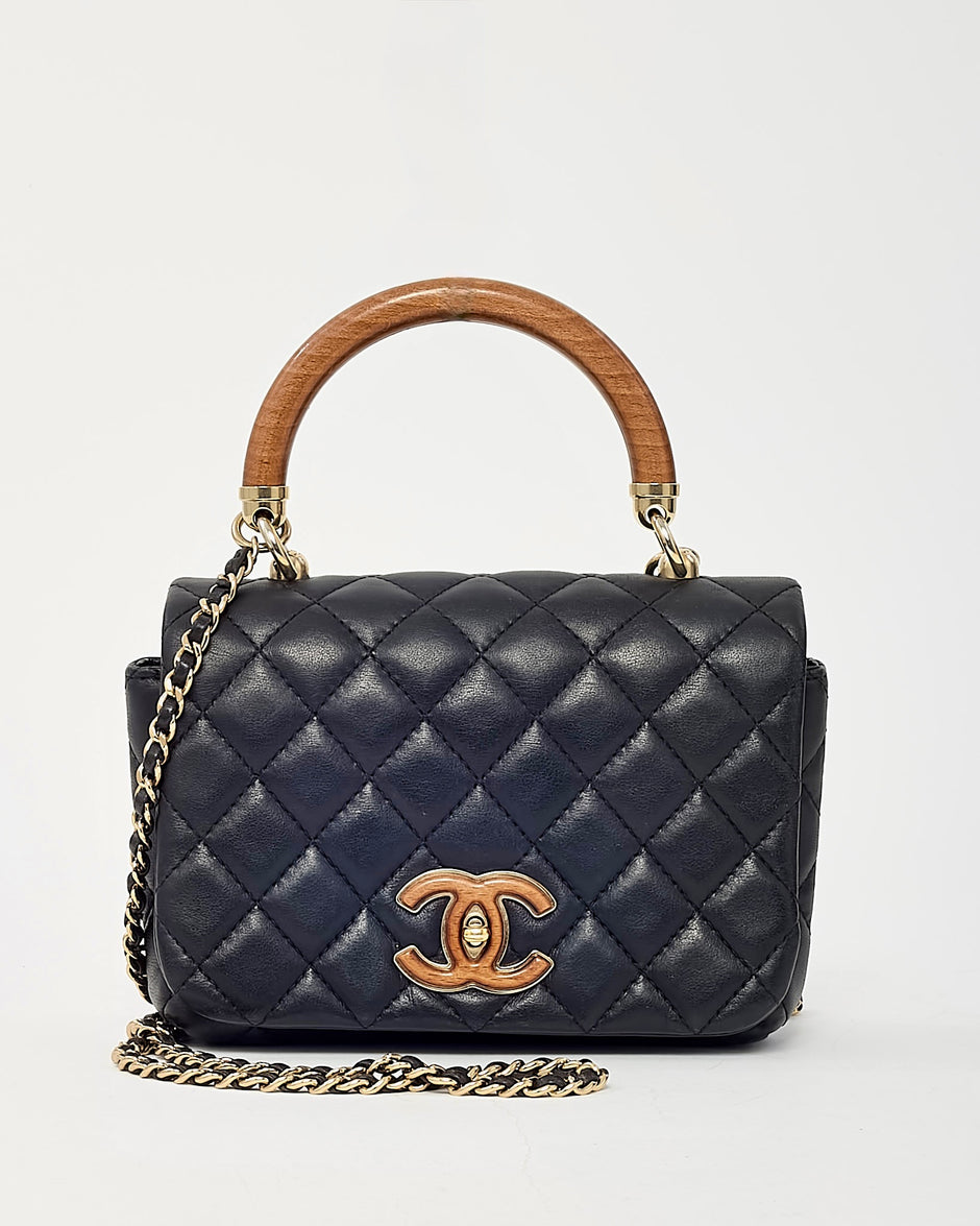Buy Chanel Black Quilted Lambskin Leather Knock On Wood Top Handle Flap ...